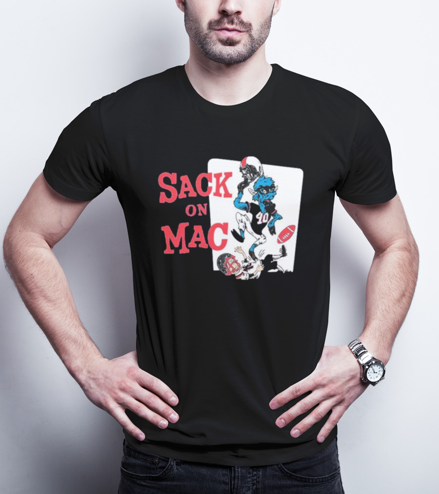 Sack On Mac NFL Football Cartoon Character Action T-Shirt