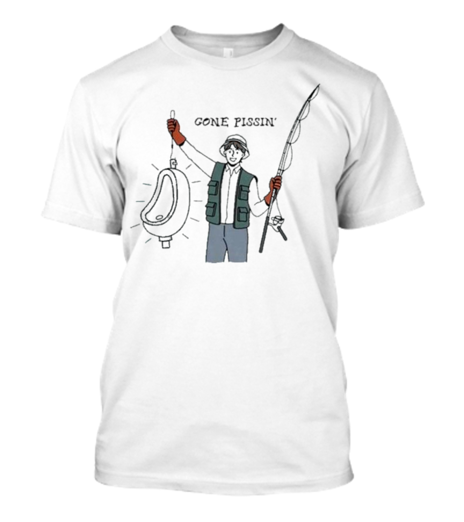 Jomboy Media Gone Pissin' Fishing Vest And Rod T-Shirt
