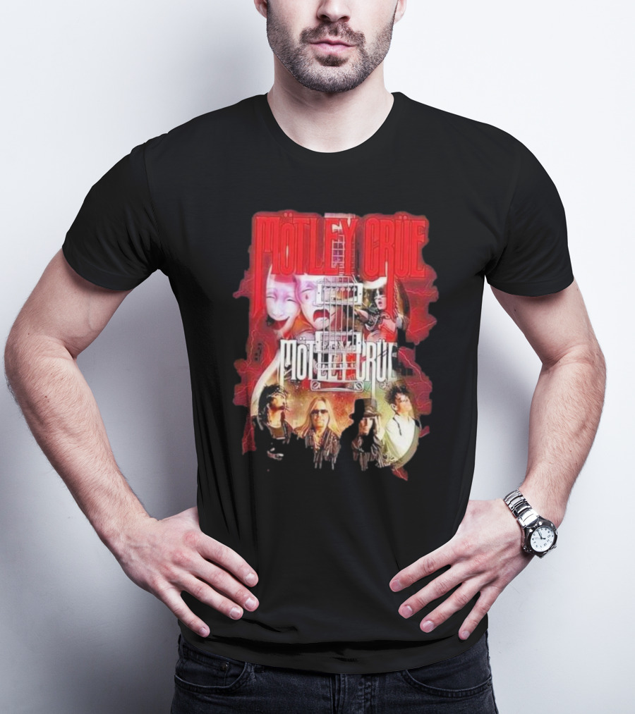 Motley Crue Rock Band Guitar With Faces T-Shirt
