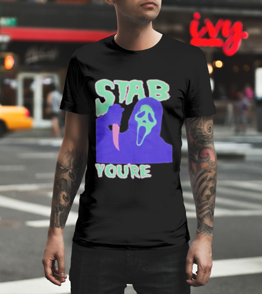Stab You’re It Neon Horror Mask T-Shirt