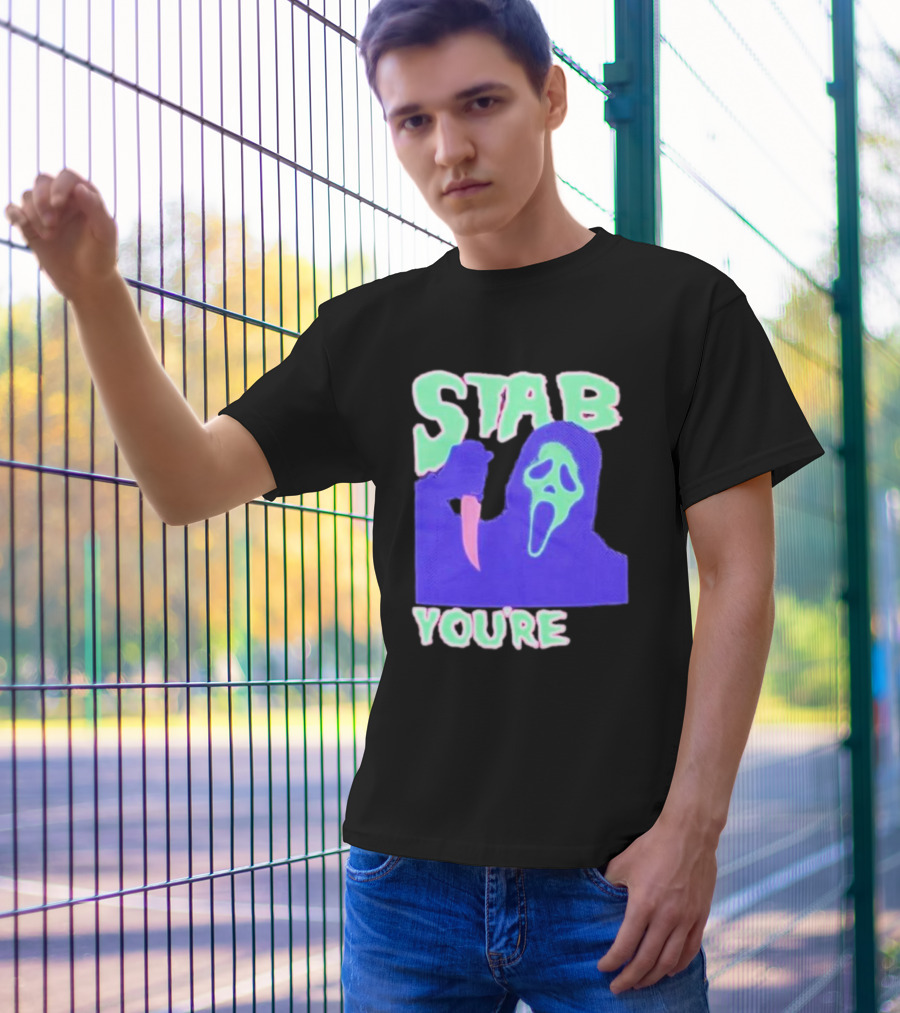 Stab You’re It Neon Horror Mask T-Shirt