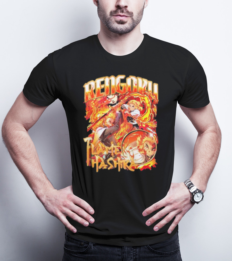 Rengoku Kyojuro Flame Hashira With Fiery Sword And Flames T-Shirt