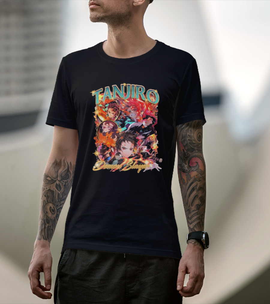 Tanjiro Kamado Demon Slayer Fiery Anime Action Scene T-Shirt