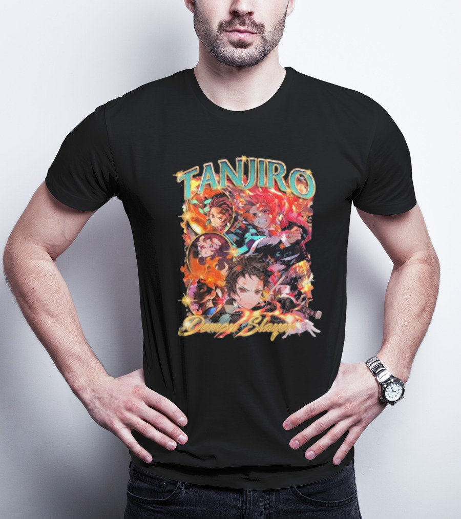 Tanjiro Kamado Demon Slayer Fiery Anime Action Scene T-Shirt