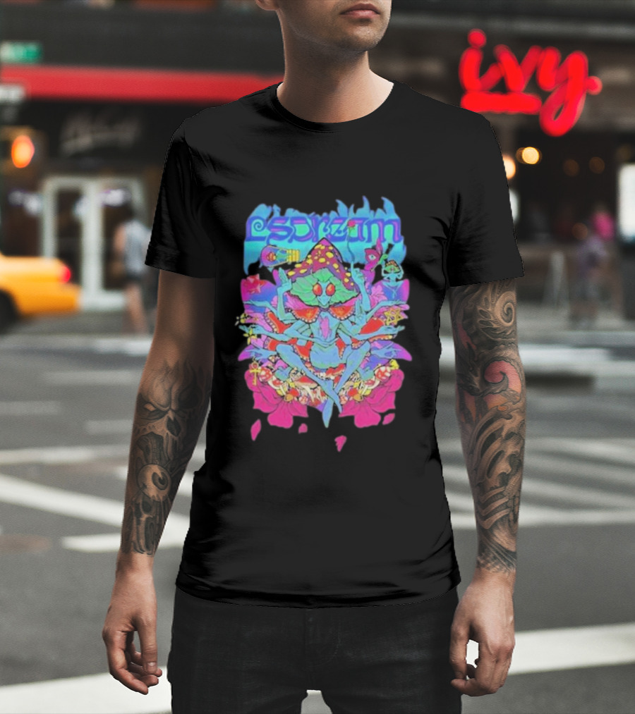 LSDream Mushi Psychedelic Bug Creature With Vibrant Colors And Cosmic Elements T-Shirt
