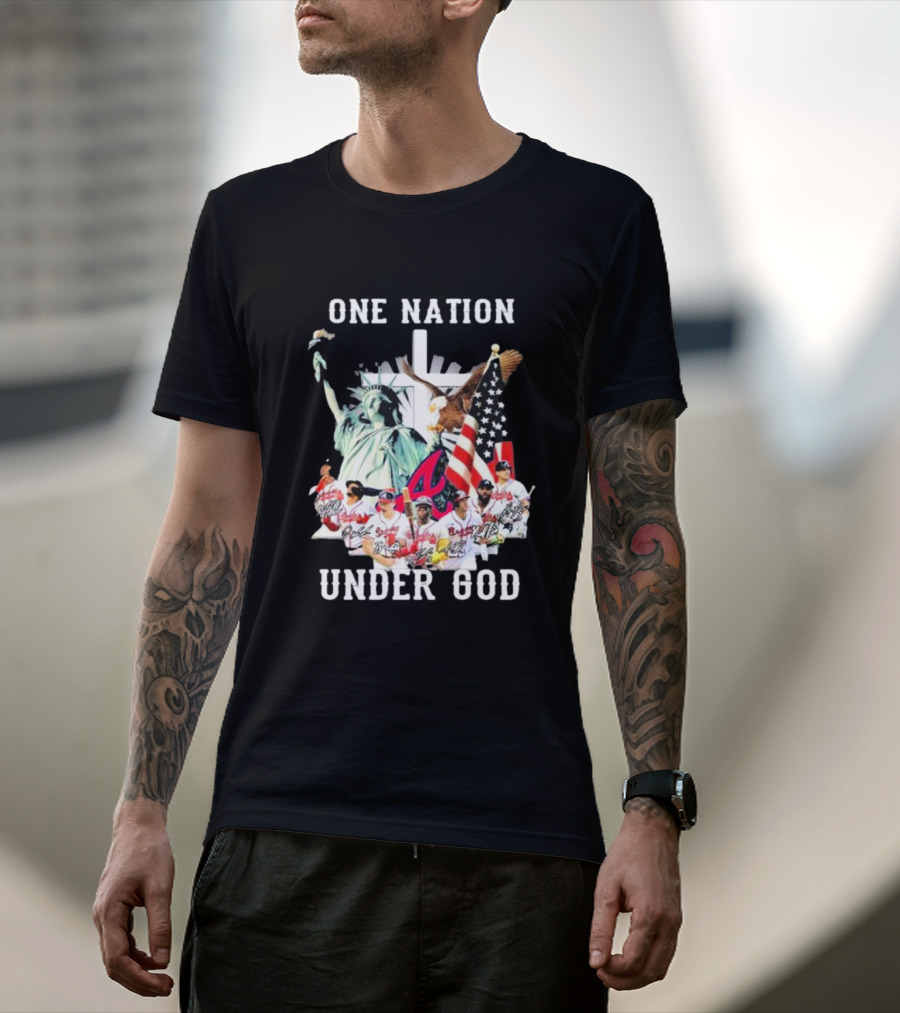 One Nation Under God Atlanta Braves American Flag Statue Of Liberty Players T-Shirt