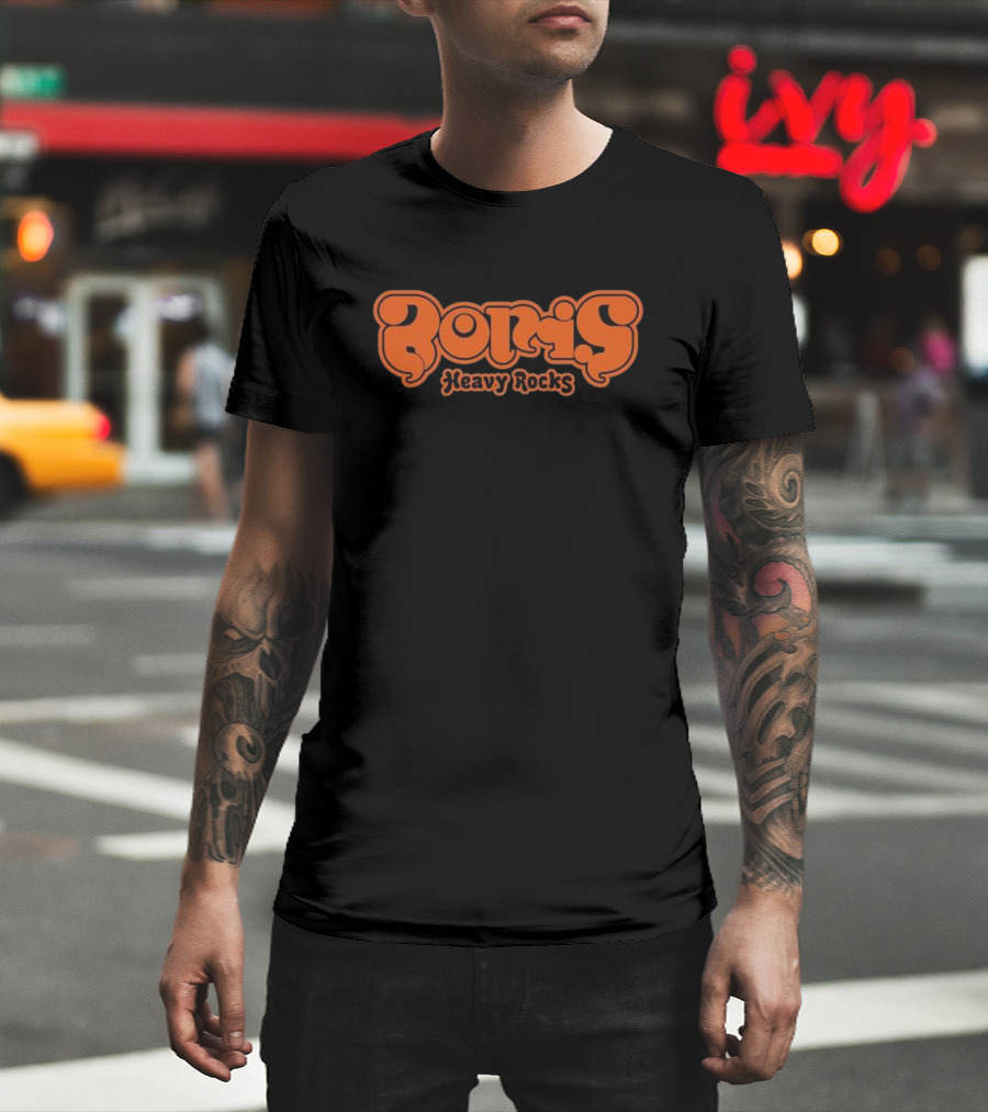 Boris Heavy Rocks Orange Text T-Shirt