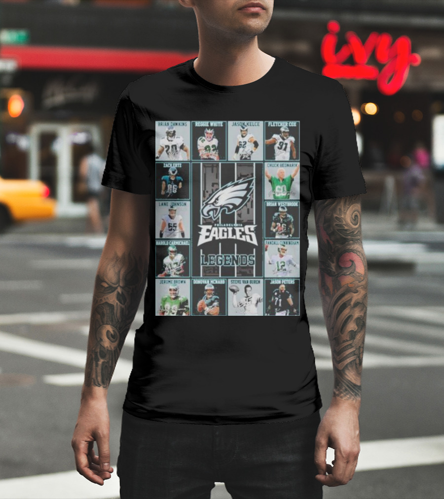 Philadelphia Eagles Brian Dawkins Reggie White Jason Kelce Fletcher Cox Legends Randall Cunningham Donovan McNabb T-Shirt