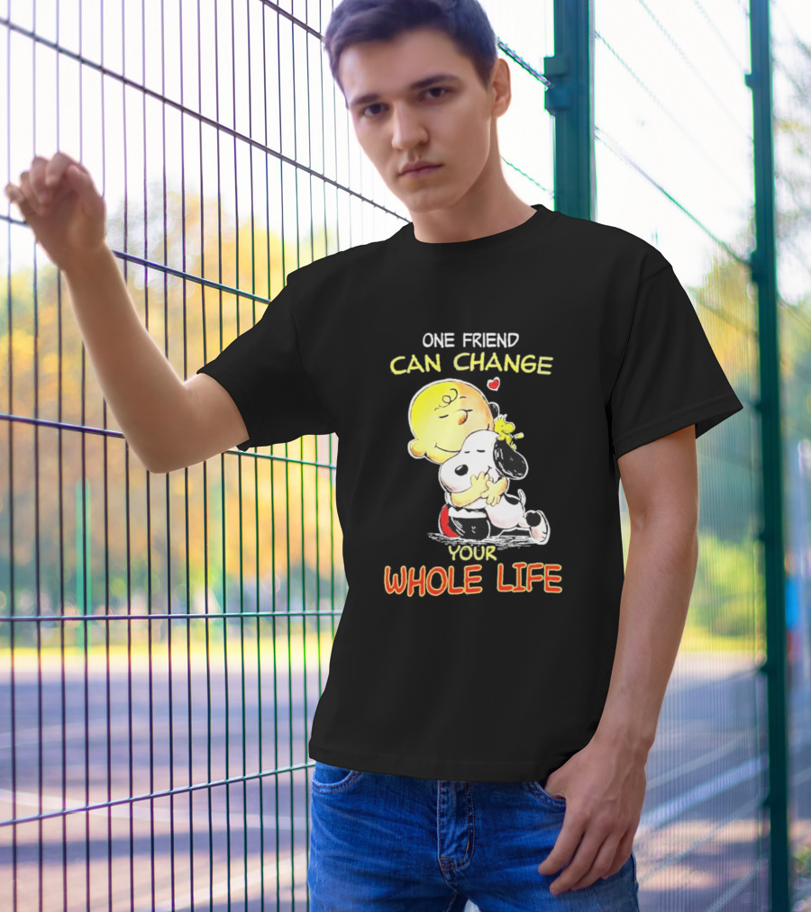 Snoopy And Friends One Friend Can Change Your Whole Life Hugging Image T-Shirt