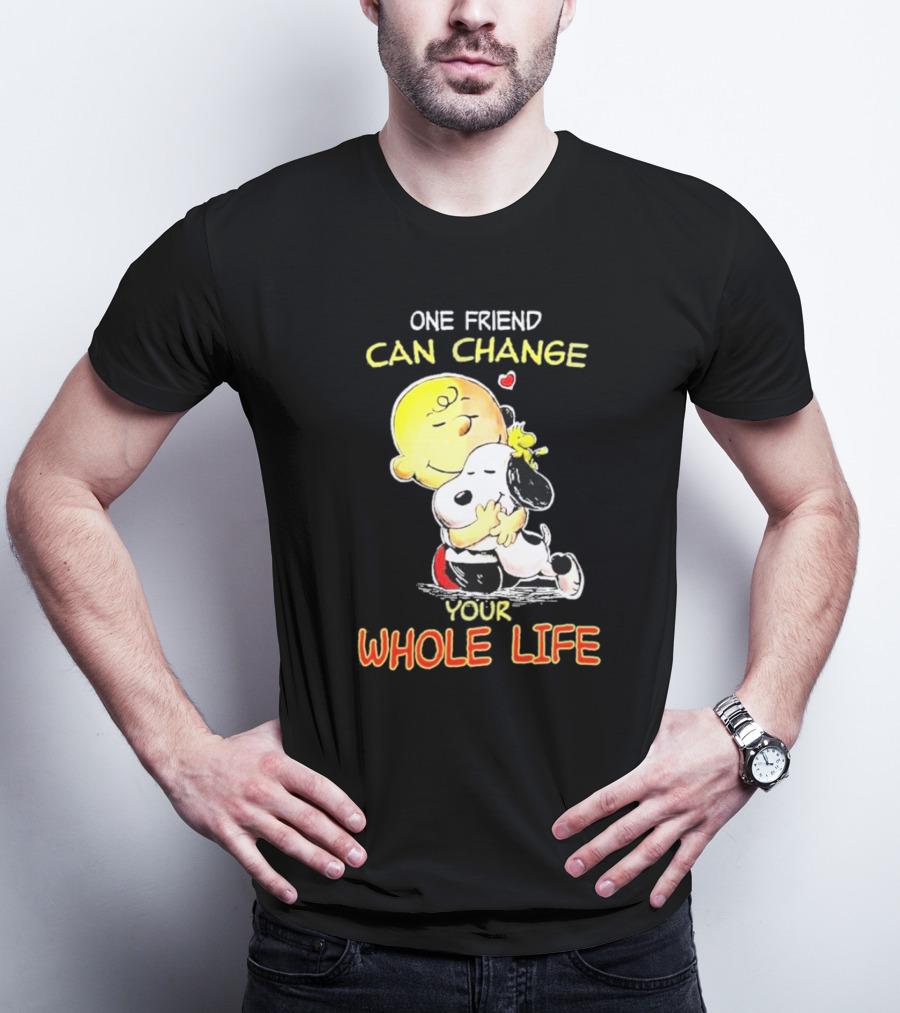 Snoopy And Friends One Friend Can Change Your Whole Life Hugging Image T-Shirt