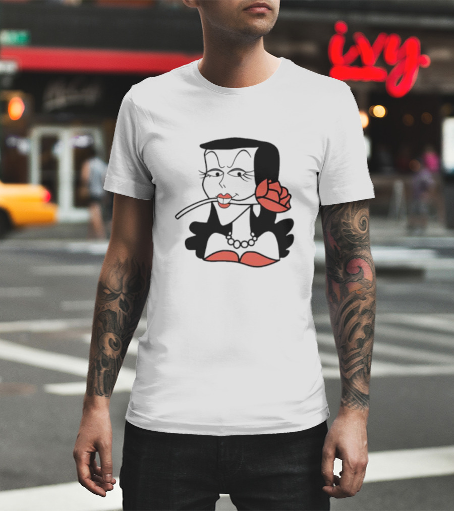 Kurt Cobain Natasha Fatale Iconic Cartoon Fusion ретро Шик меховый шарф розы T-Shirt