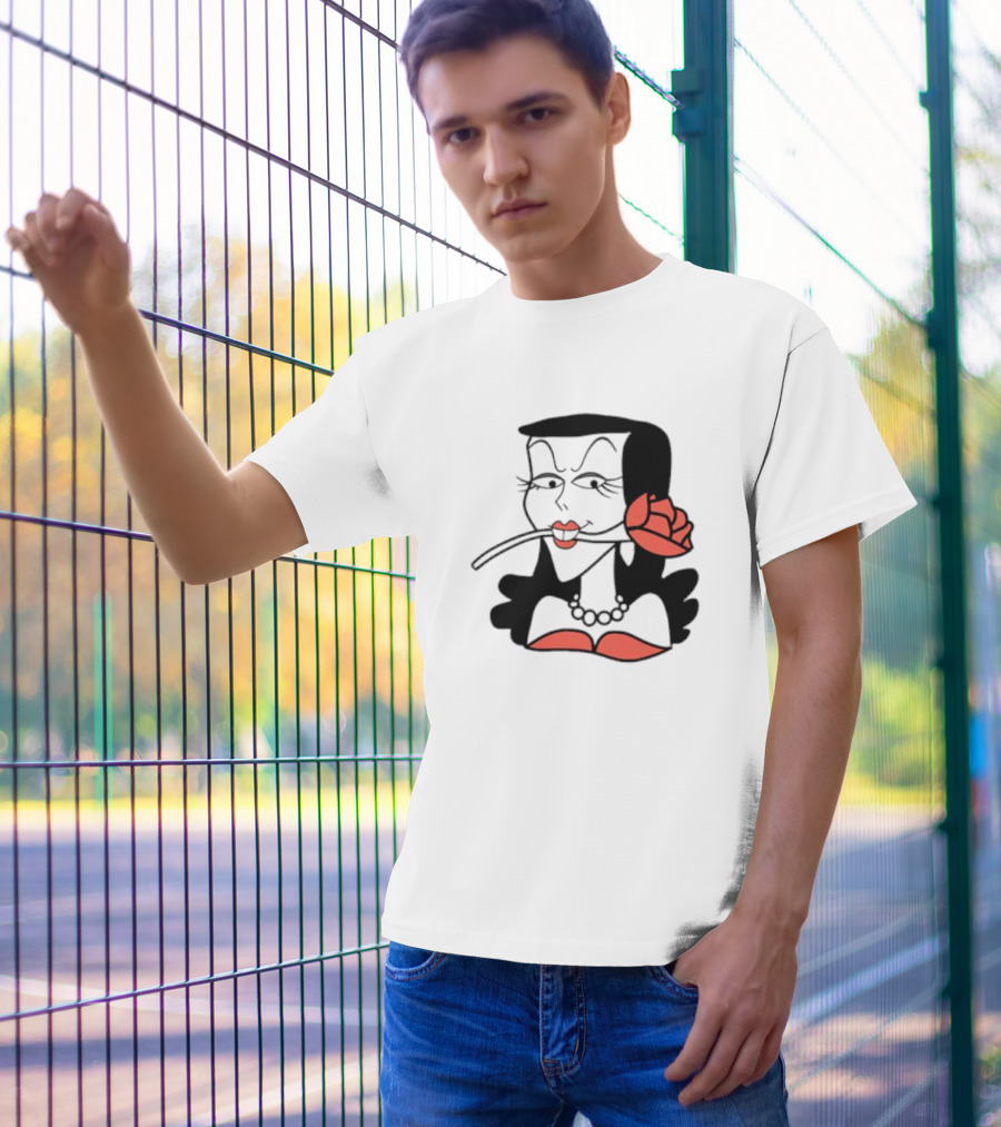 Kurt Cobain Natasha Fatale Iconic Cartoon Fusion ретро Шик меховый шарф розы T-Shirt