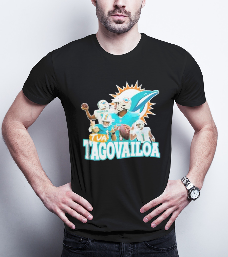 Tua Tagovailoa Miami Dolphins Quarterback Montage T-Shirt