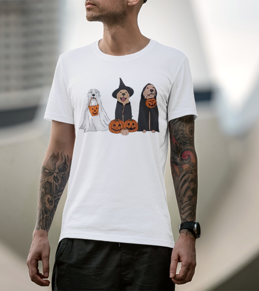 Ghost Dogs Halloween Pumpkin Witch Cloak Trio T-Shirt