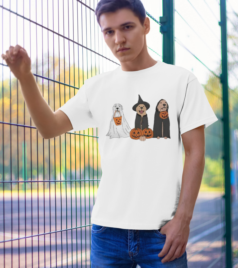 Ghost Dogs Halloween Pumpkin Witch Cloak Trio T-Shirt