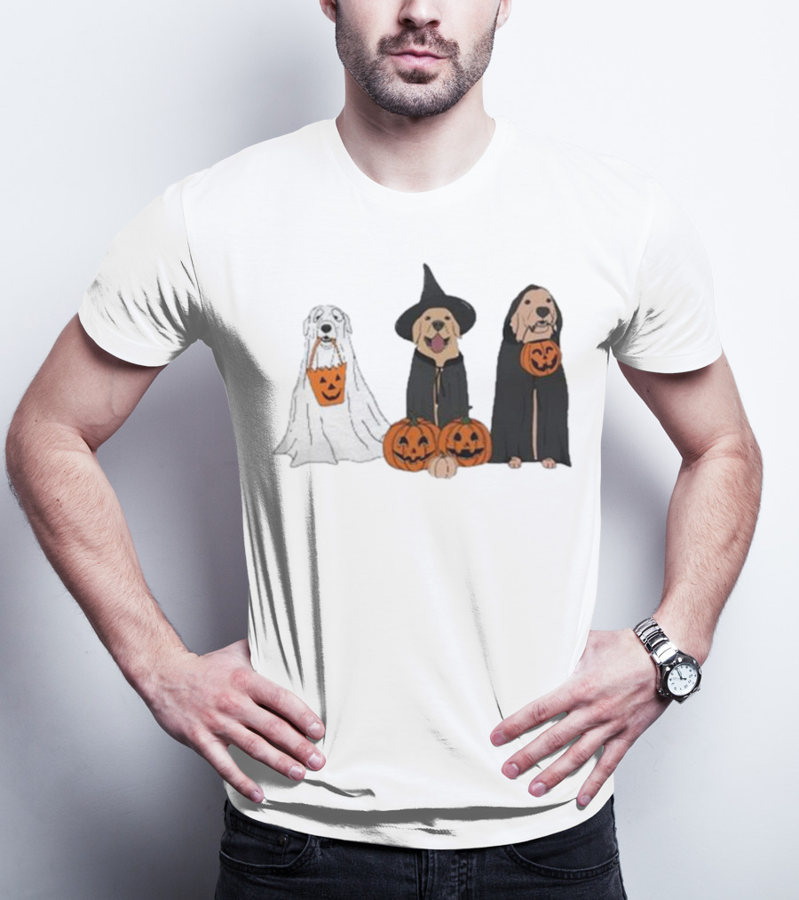 Ghost Dogs Halloween Pumpkin Witch Cloak Trio T-Shirt