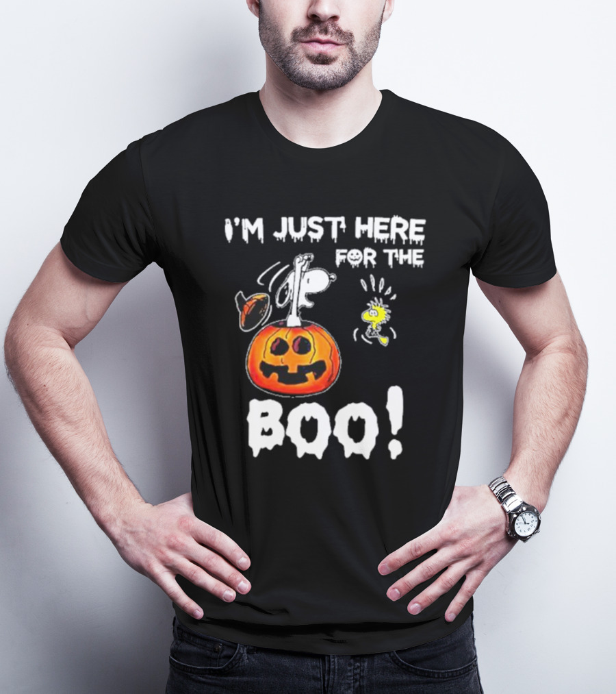 Snoopy And Woodstock Halloween I'm Just Here For The Boo Pumpkin T-Shirt