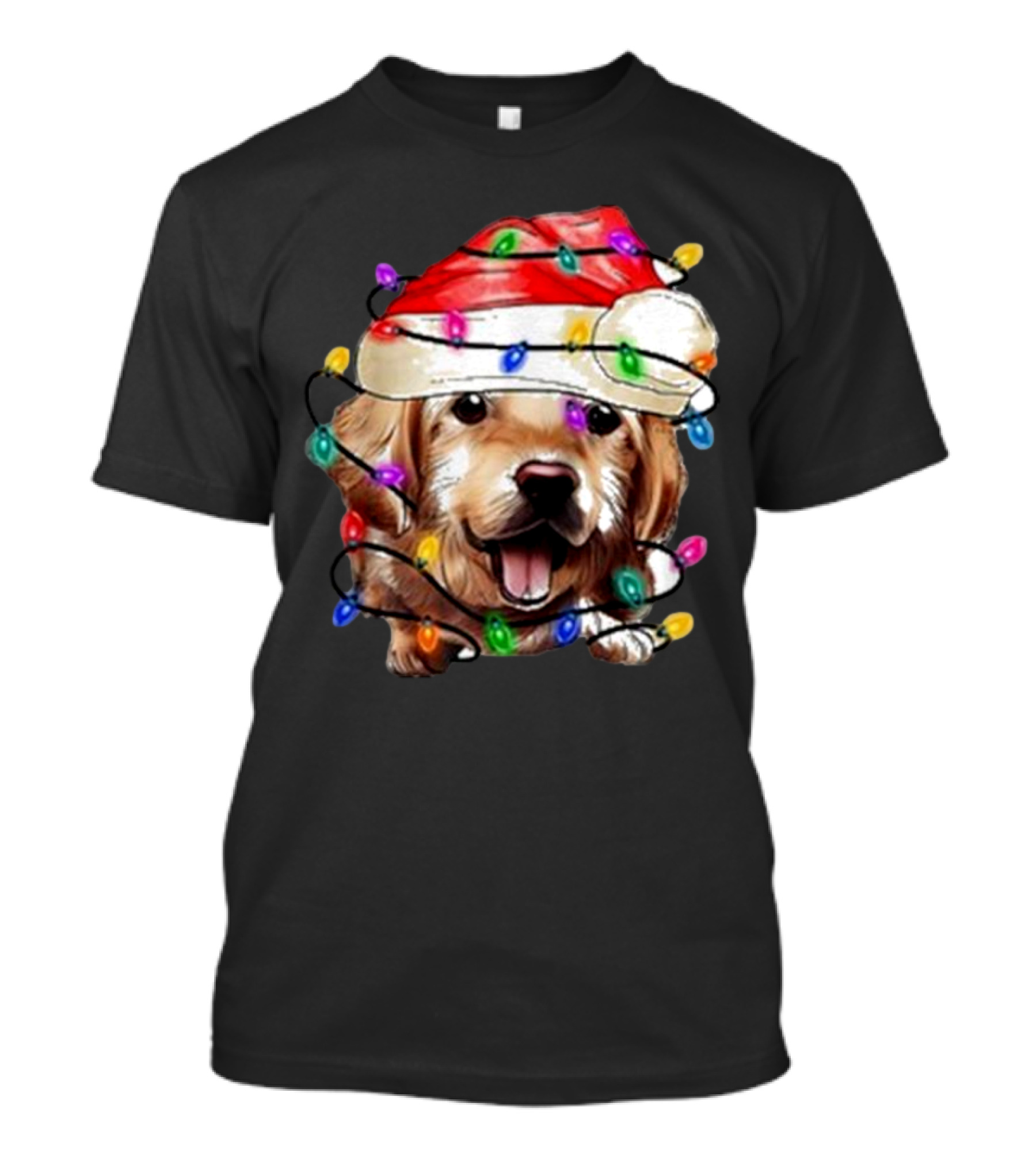 Christmas Lights Dog Lover Santa Hat Raglan T-Shirt