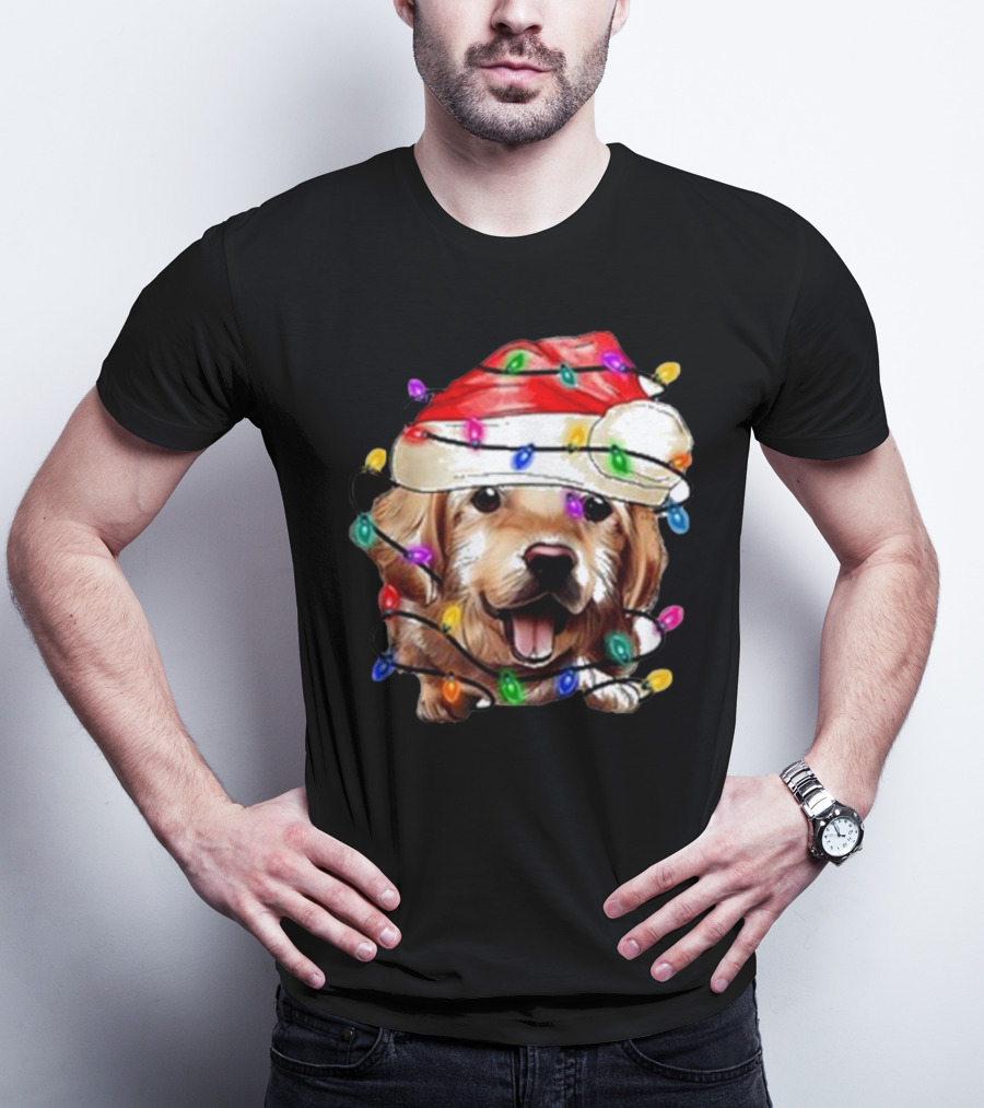 Christmas Lights Dog Lover Santa Hat Raglan T-Shirt
