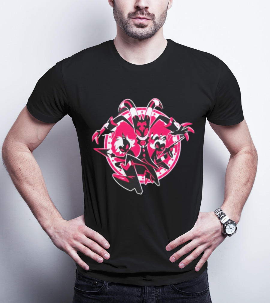 Helluva Boss IMP Characters Circle Pink And Black T-Shirt