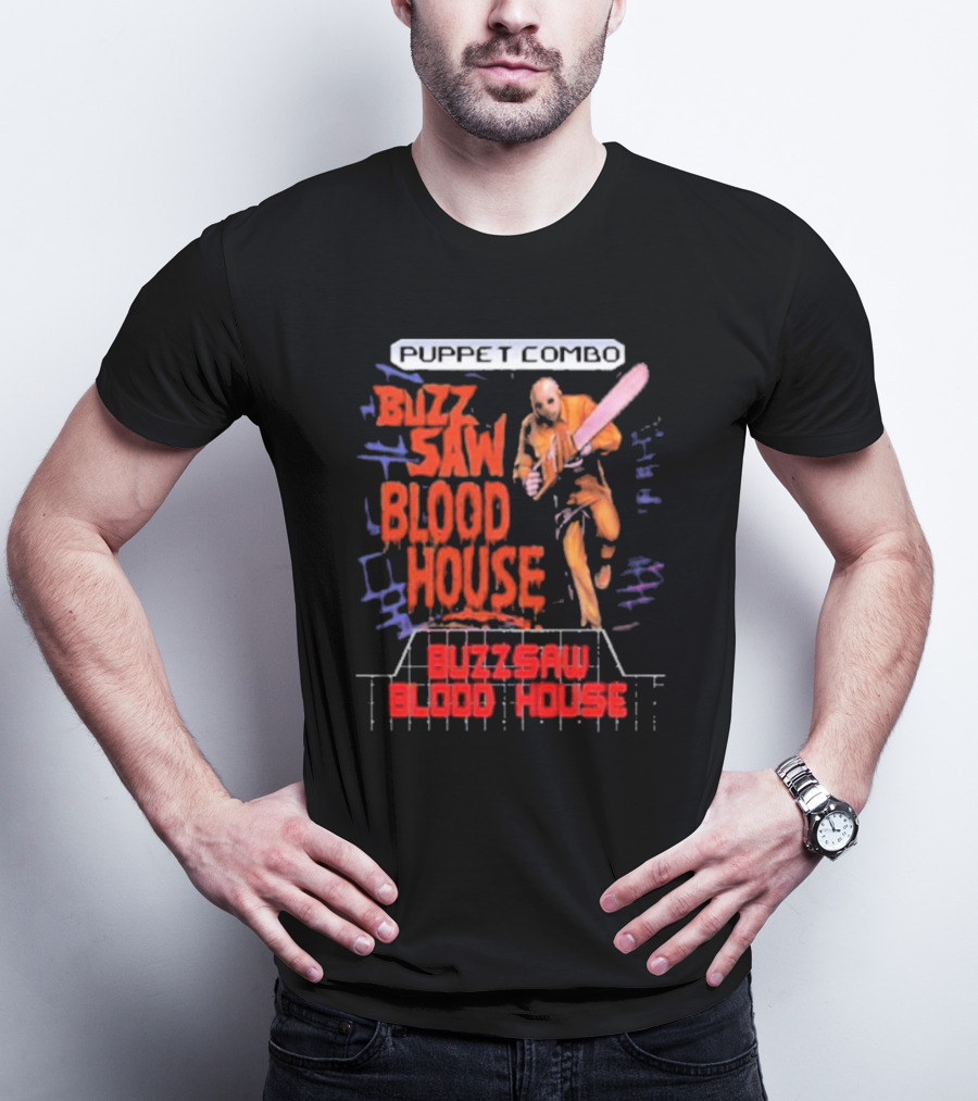Puppet Combo Buzz Saw Blood House Horror Gamer T-Shirt