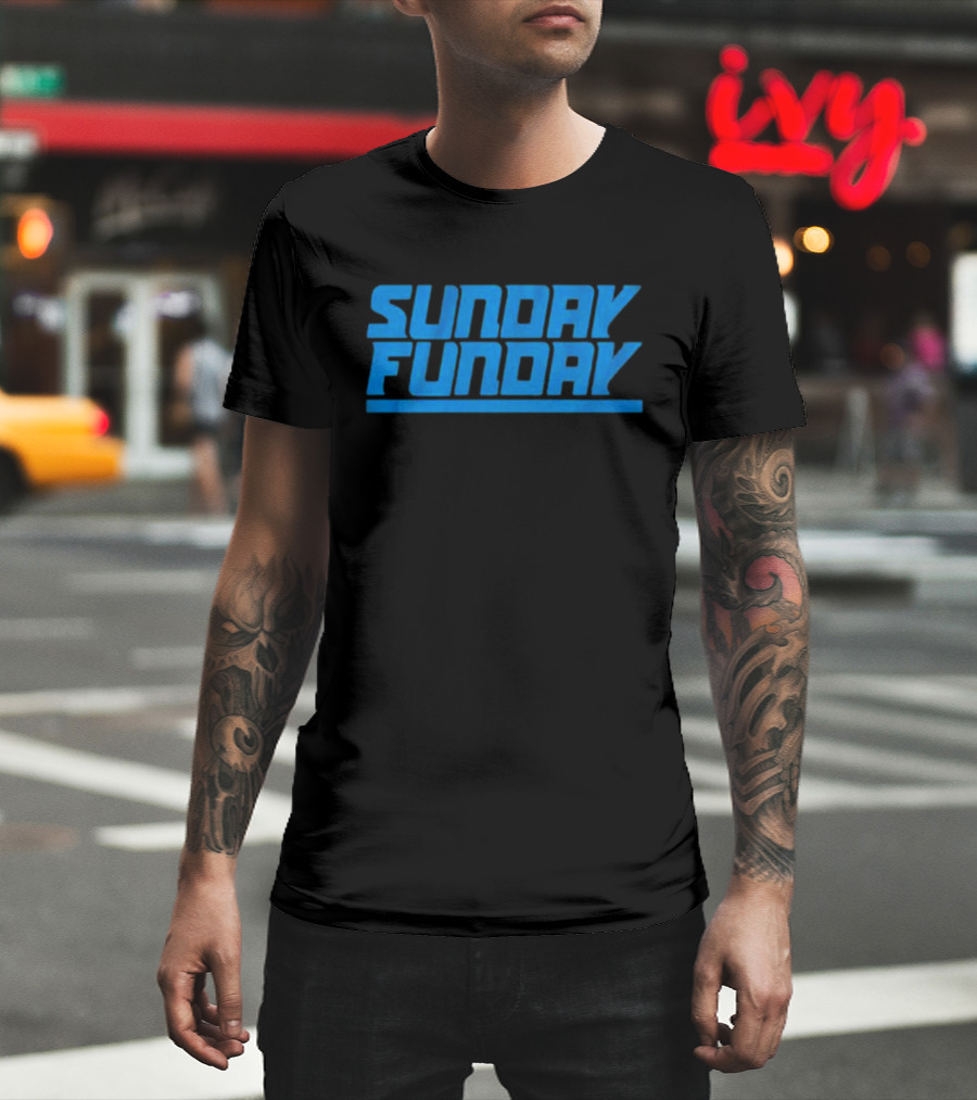 Sunday Funday Detroit Retro Blue Text T-Shirt