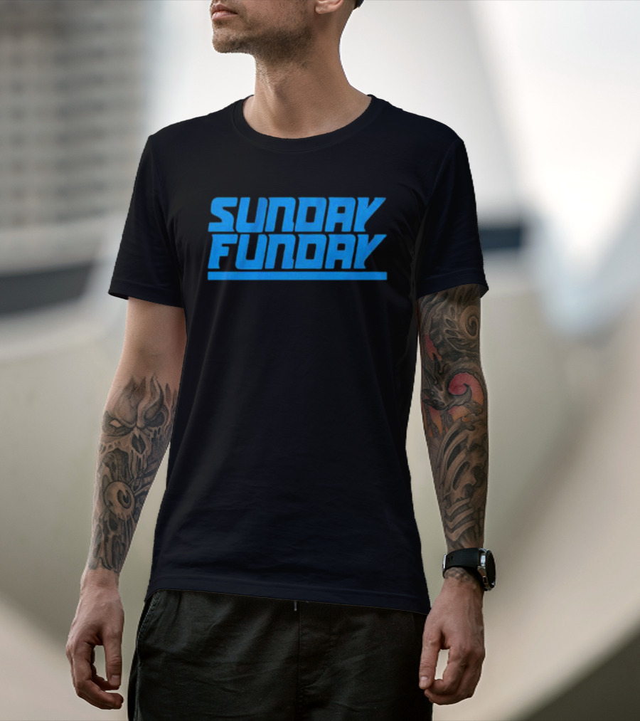 Sunday Funday Detroit Retro Blue Text T-Shirt