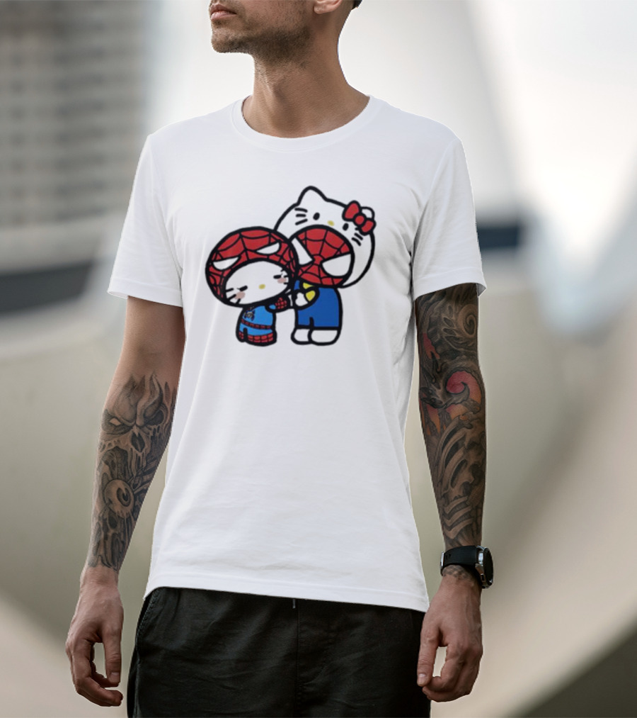 Hello Kitty Spider-Man Crossover Cartoon Characters T-Shirt