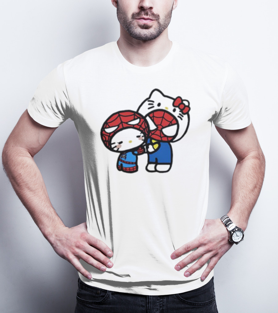 Hello Kitty Spider-Man Crossover Cartoon Characters T-Shirt