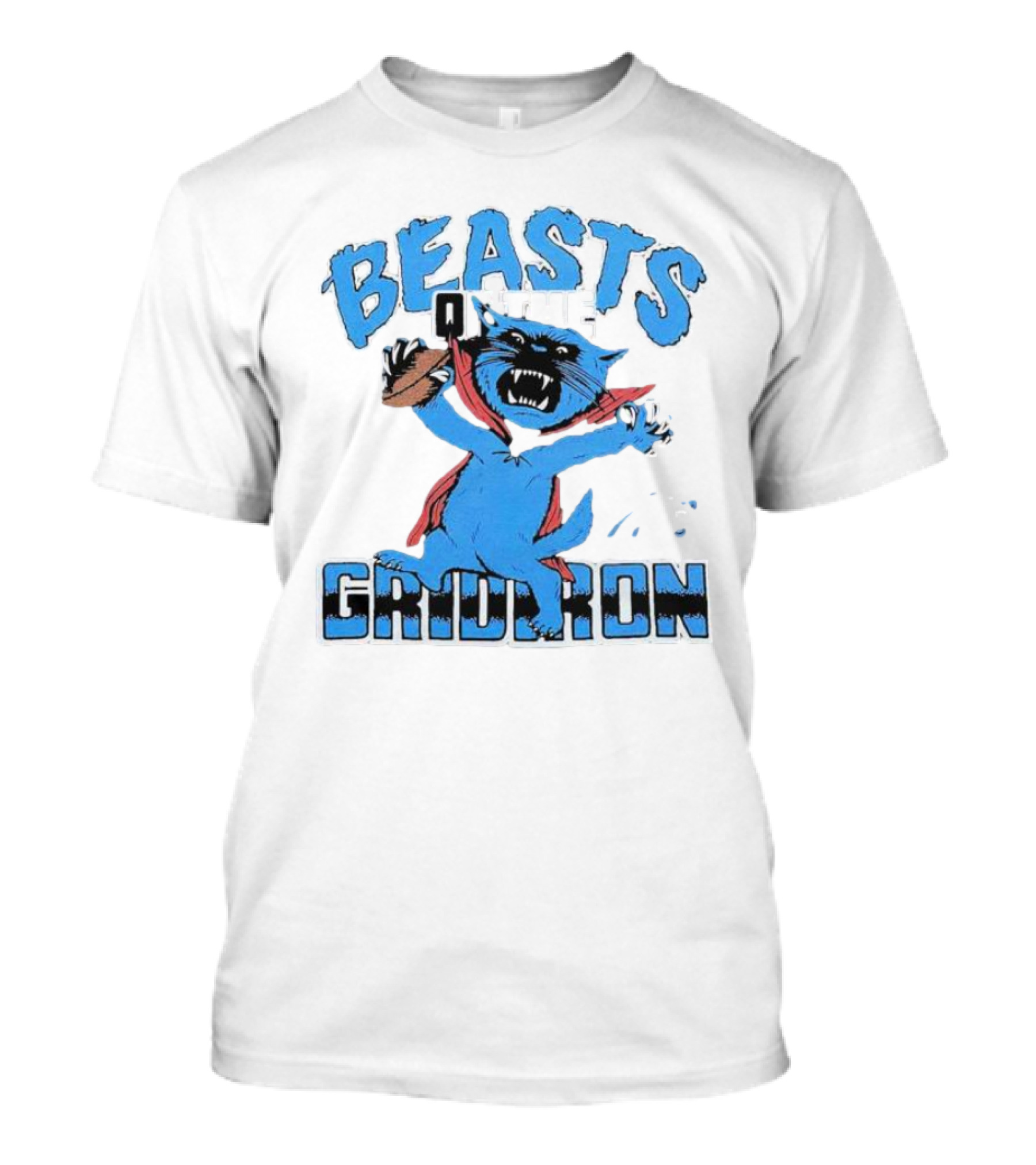Carolina Panthers Beasts Of The Gridiron Football Feline Roaring With Ball T-Shirt