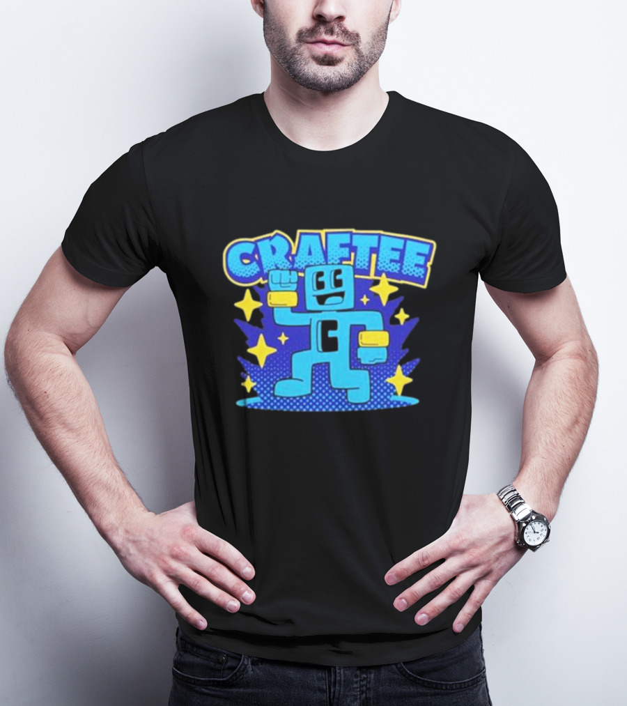 Craftee Pixel Character Level Up With Stars T-Shirt