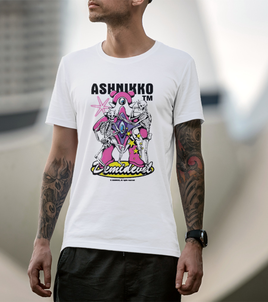 ASHNIKKO Demidevil Skeleton Star Pink T-Shirt