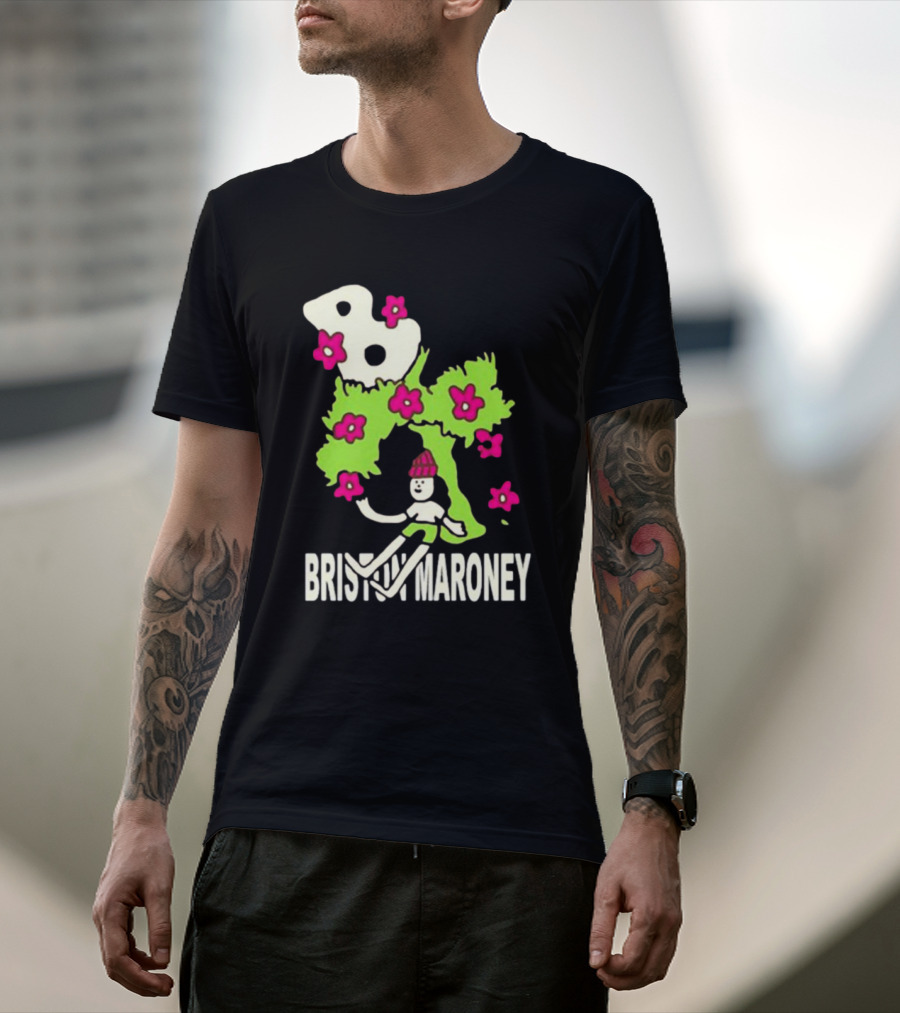 Briston Maroney Cartoon Character With Green Planet And Pink Flowers T-Shirt
