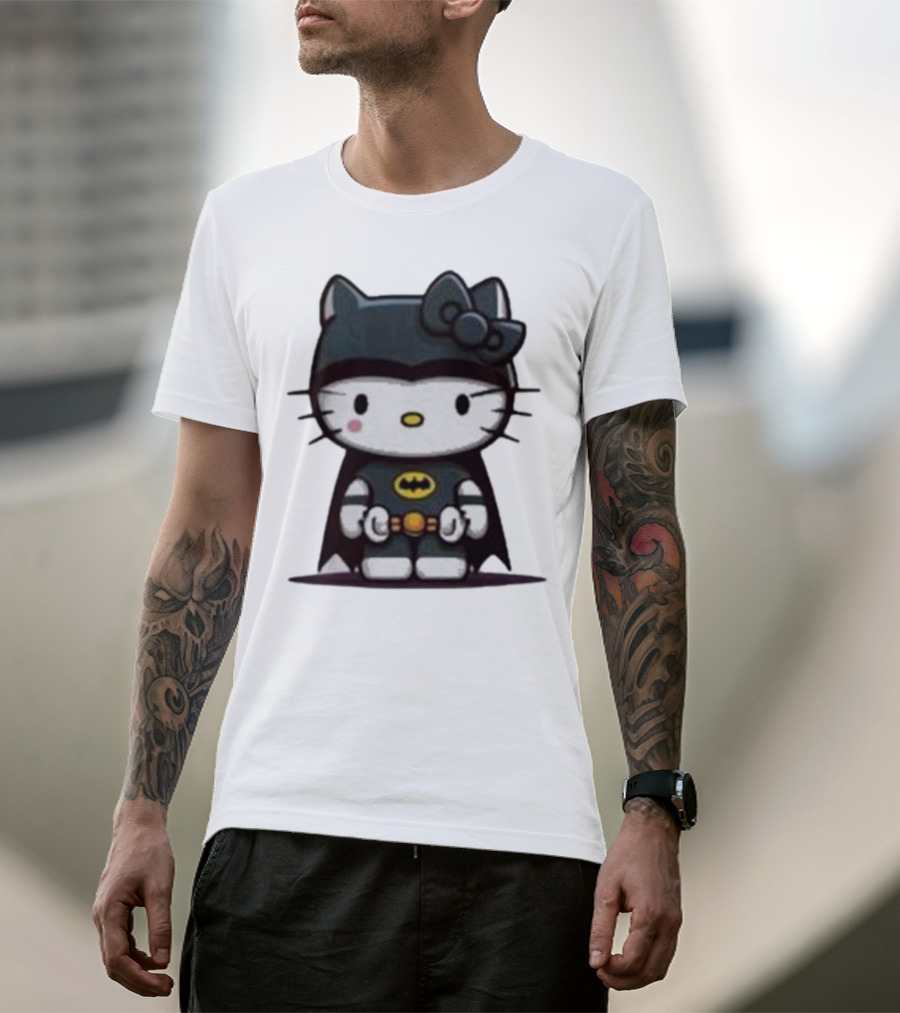 Hello Kitty Batman Crossover Character With Bat Symbol Costume T-Shirt
