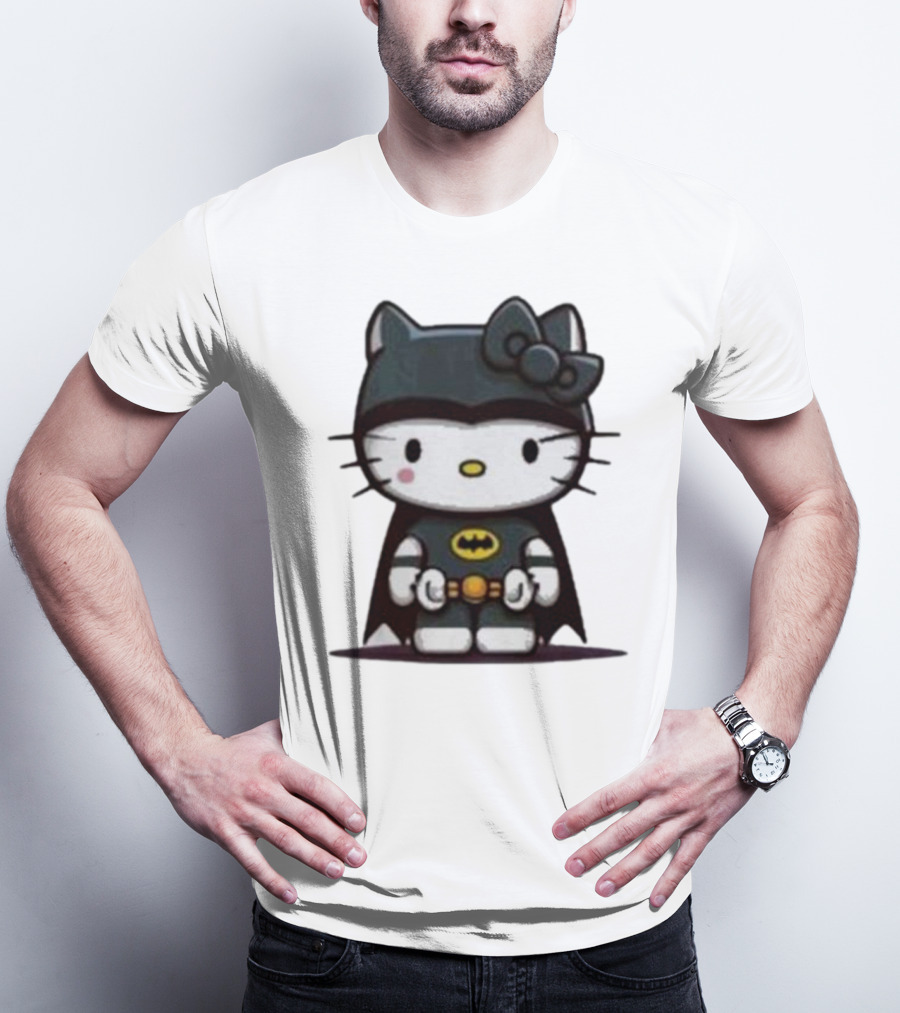 Hello Kitty Batman Crossover Character With Bat Symbol Costume T-Shirt