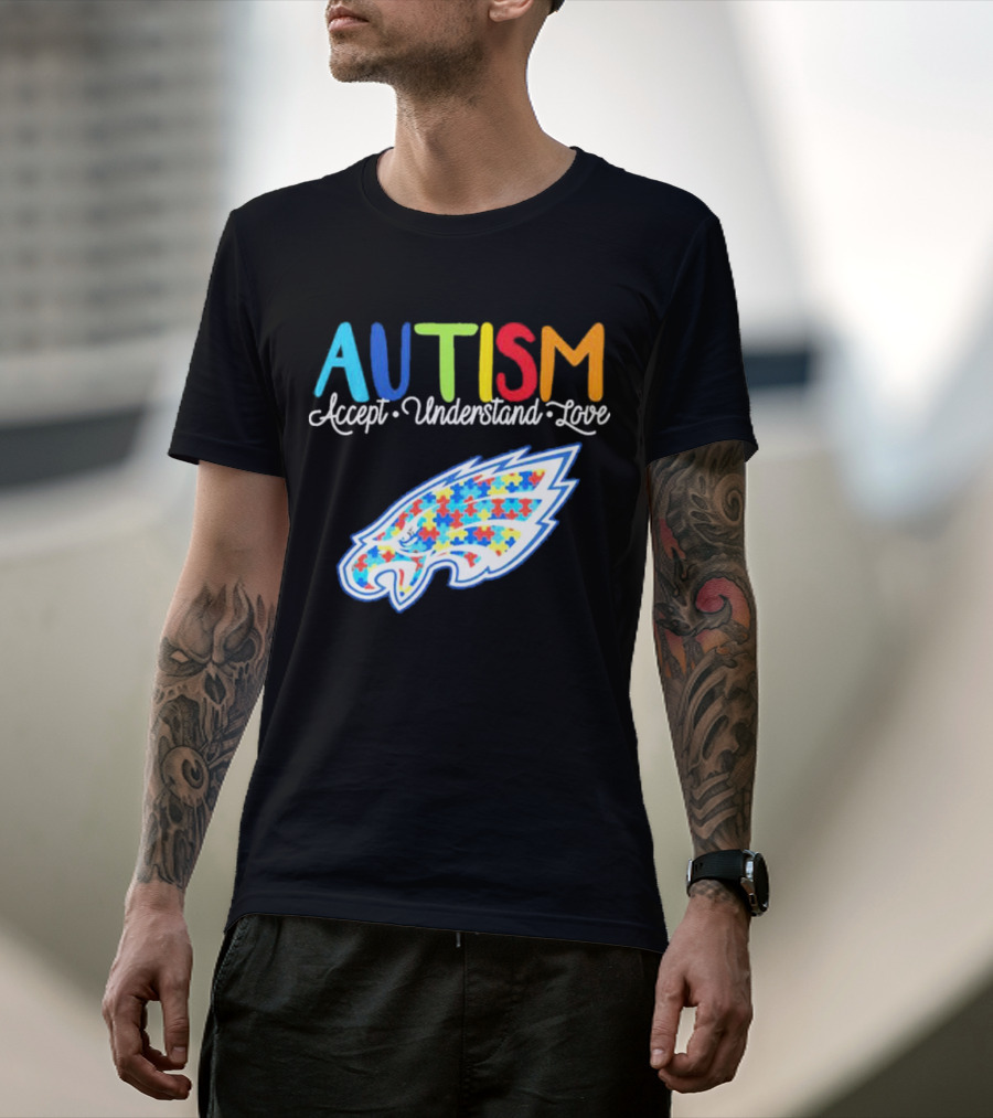 Philadelphia Eagles Autism Accept Understand Love Puzzle T-Shirt