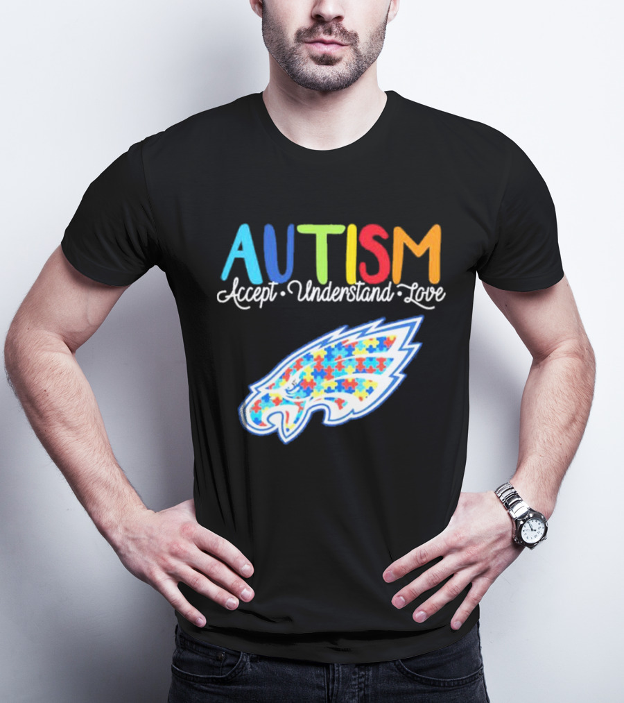 Philadelphia Eagles Autism Accept Understand Love Puzzle T-Shirt