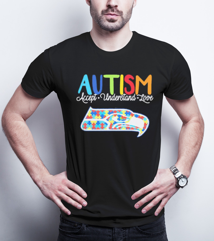 Seattle Seahawks NFL Autism Accept Understand Love Puzzle T-Shirt