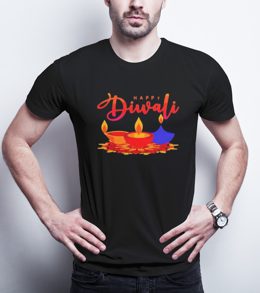 Happy Diwali Festival Of Light With Colorful Diyas T-Shirt