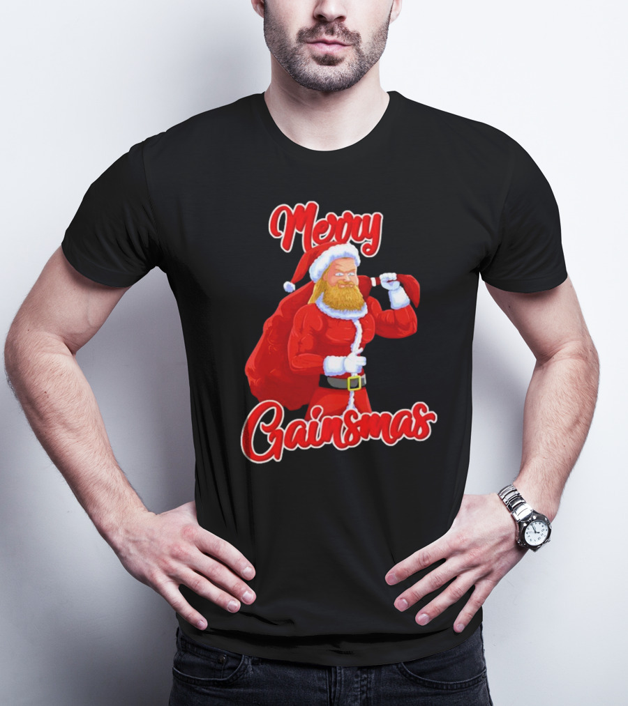 Merry Gainsmas Fitness Santa Bodybuilder T-Shirt