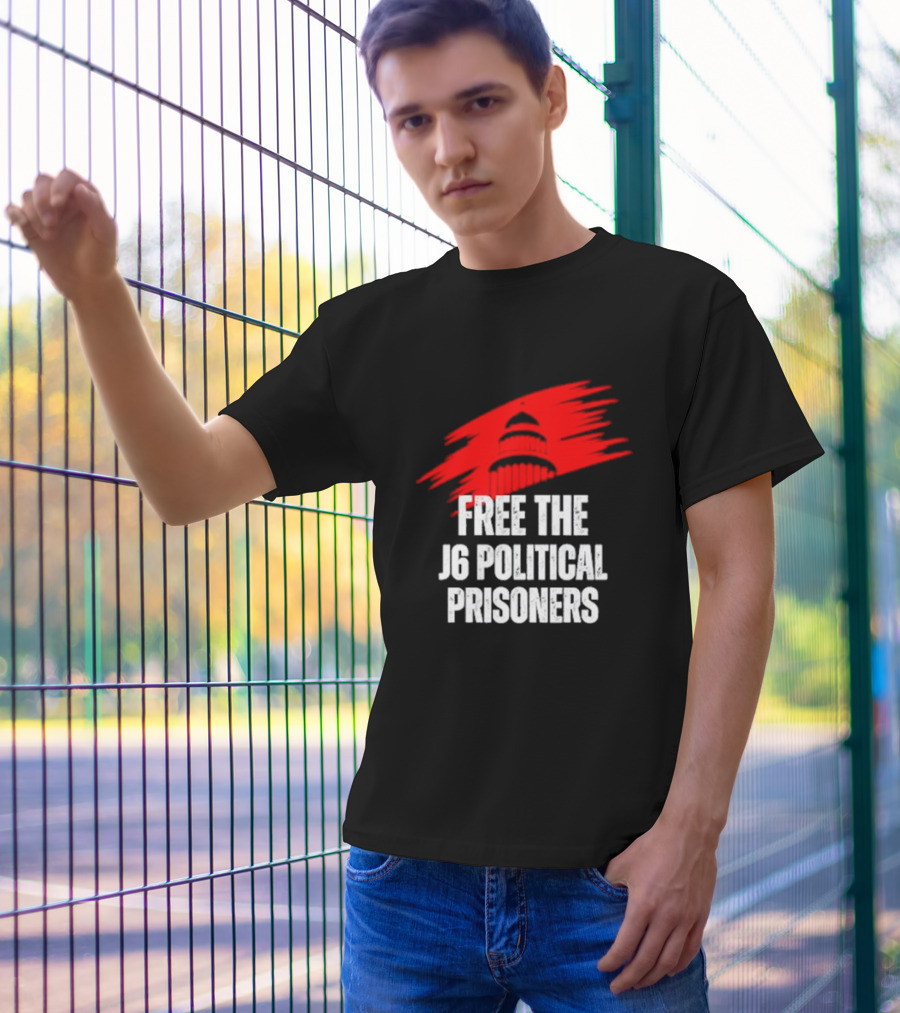 Free The J6 Political Prisoners Capitol Building Red Brushstroke T-Shirt