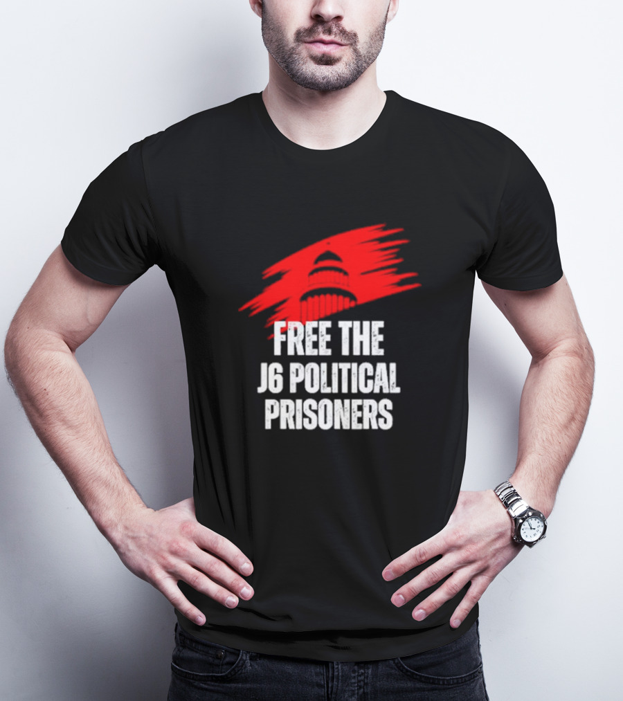 Free The J6 Political Prisoners Capitol Building Red Brushstroke T-Shirt