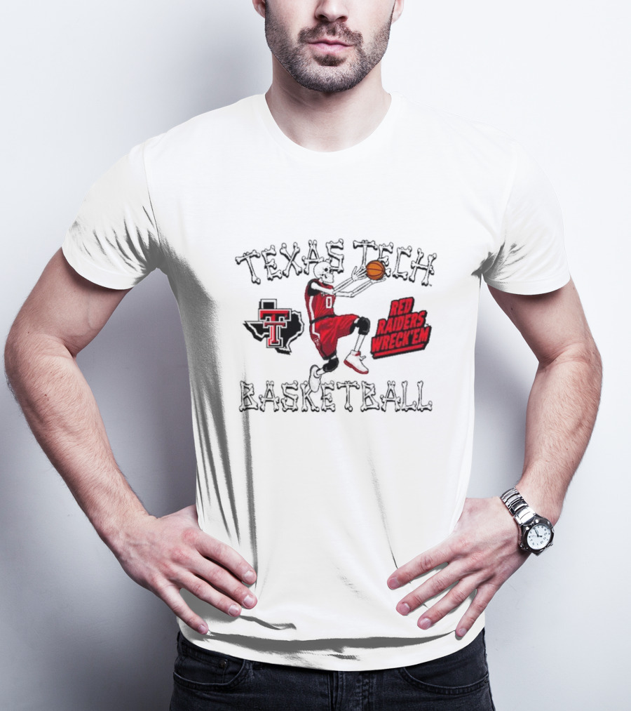 Texas Tech Basketball Red Raiders Wreck 'Em Skeleton Dunking T-Shirt