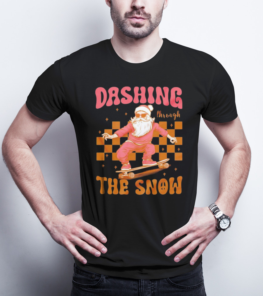 Dashing Through The Snow Santa Skateboard Christmas T-Shirt