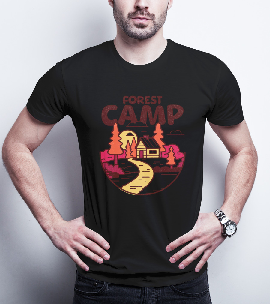 Forest Camp Cabin Path Sunset T-Shirt