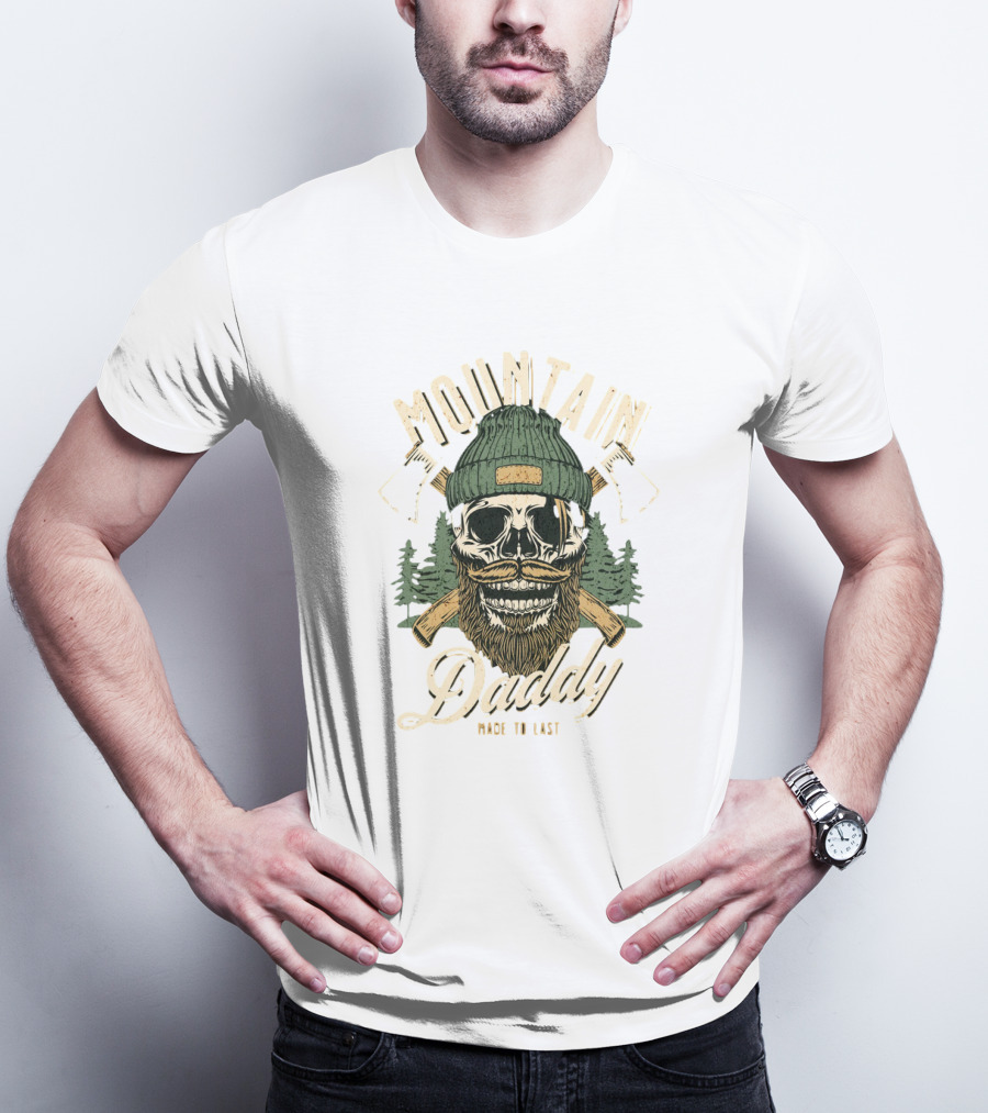 Mountain Daddy Made To Last Bearded Skull With Axes And Trees T-Shirt