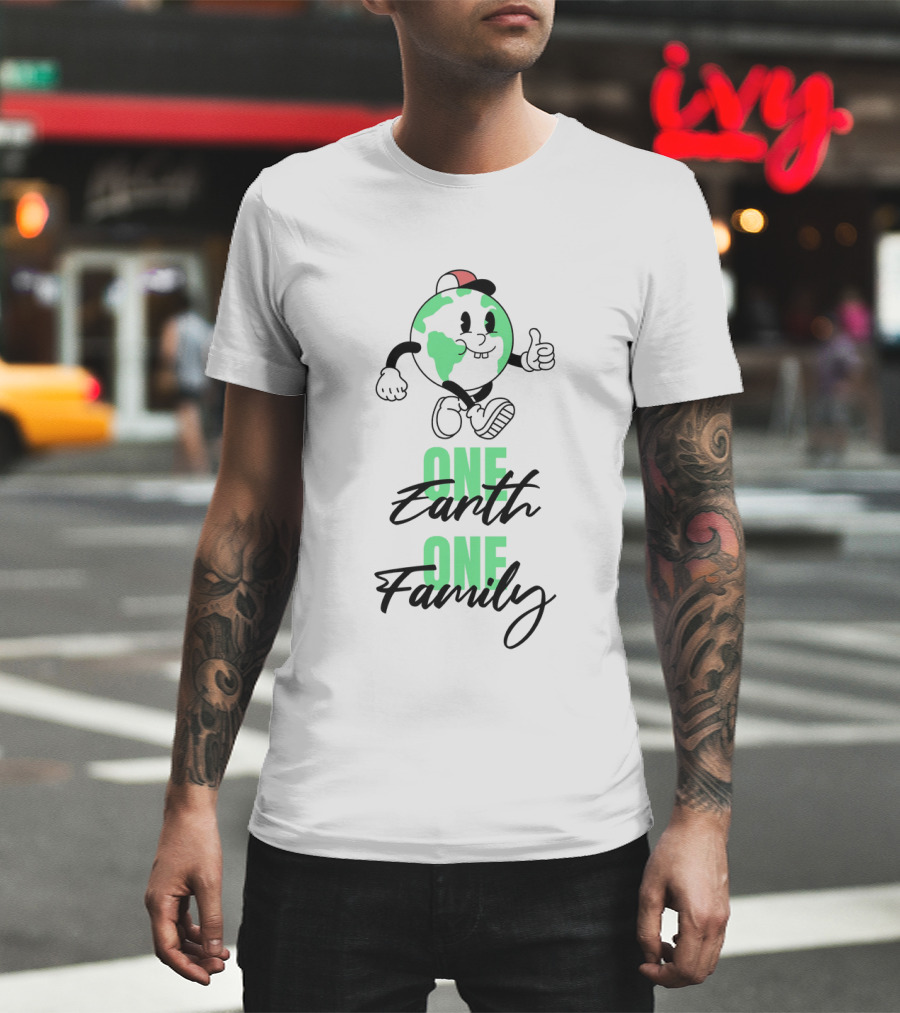 ONE EARTH ONE FAMILY Earth Character Thumbs Up T-Shirt