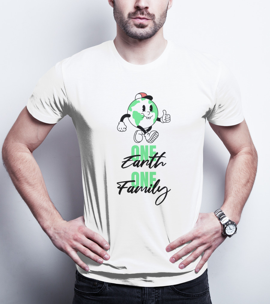ONE EARTH ONE FAMILY Earth Character Thumbs Up T-Shirt