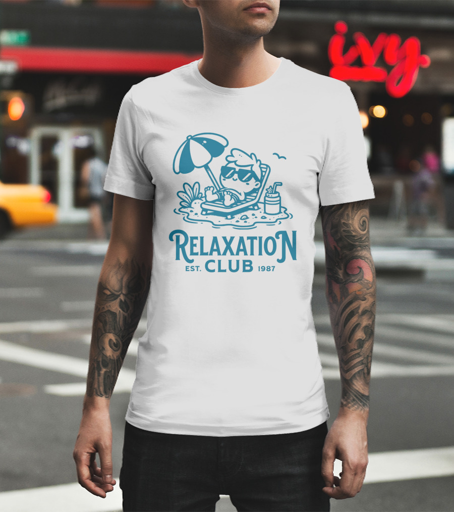 Relaxation Club Est. 1987 Sunglasses Lounge Chair Umbrella Drink T-Shirt