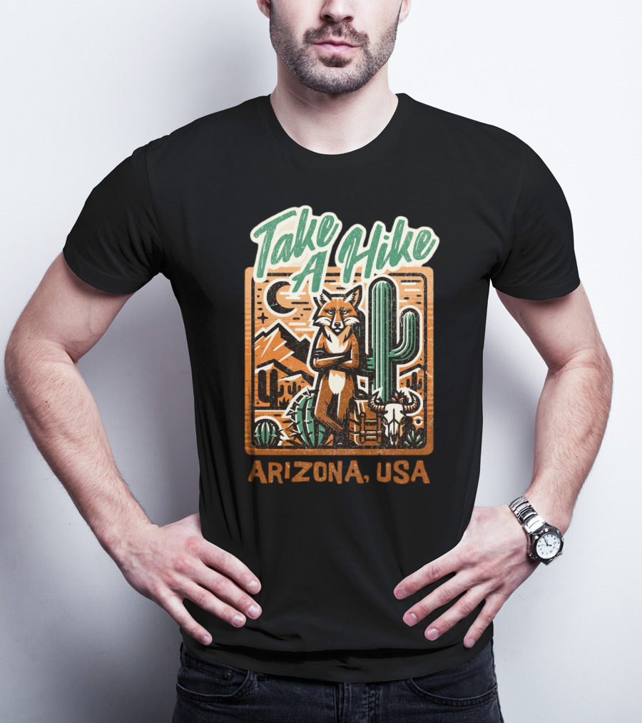 Take A Hike Arizona USA Desert Fox And Cactus Scene T-Shirt